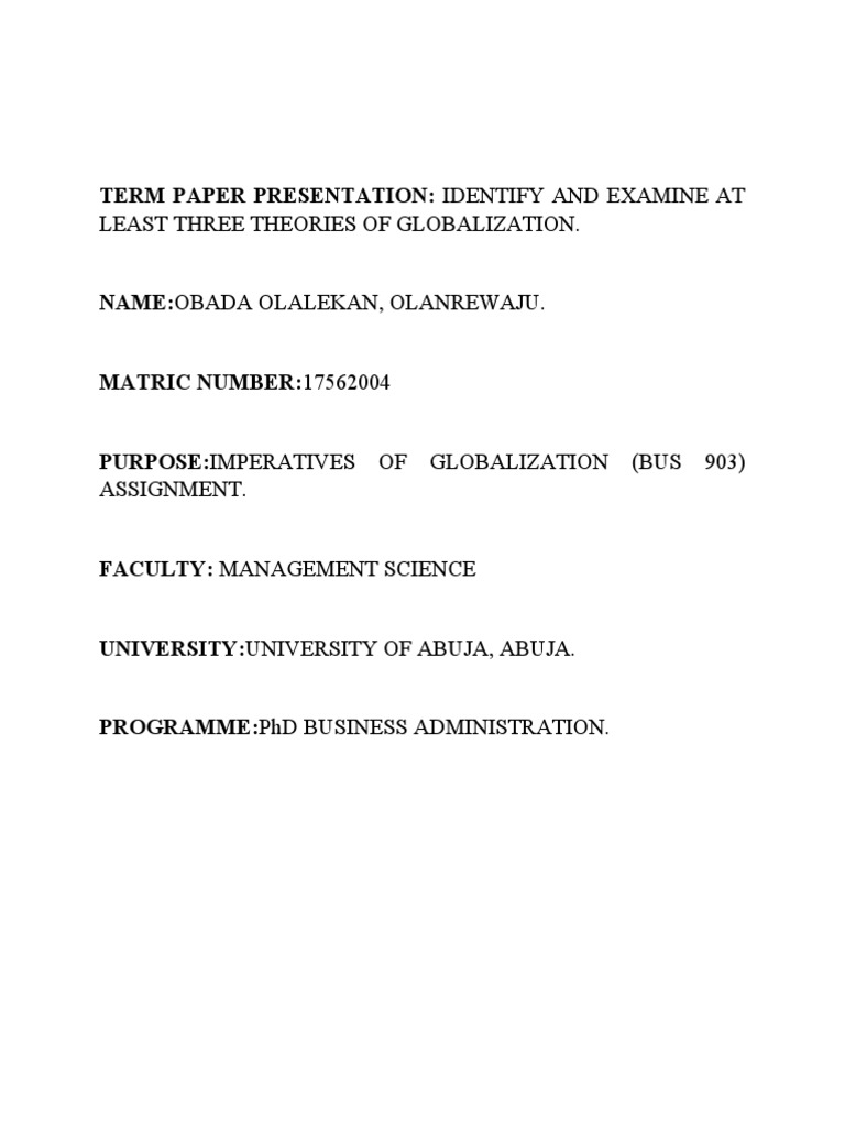 Term Paper Presentation - Globalization | PDF | Globalization | Market ...