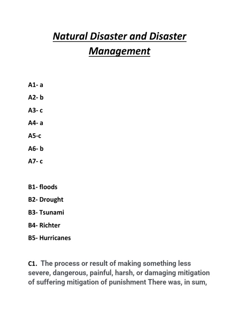 Natural Disaster and Disaster Management Complete Exercise | PDF ...