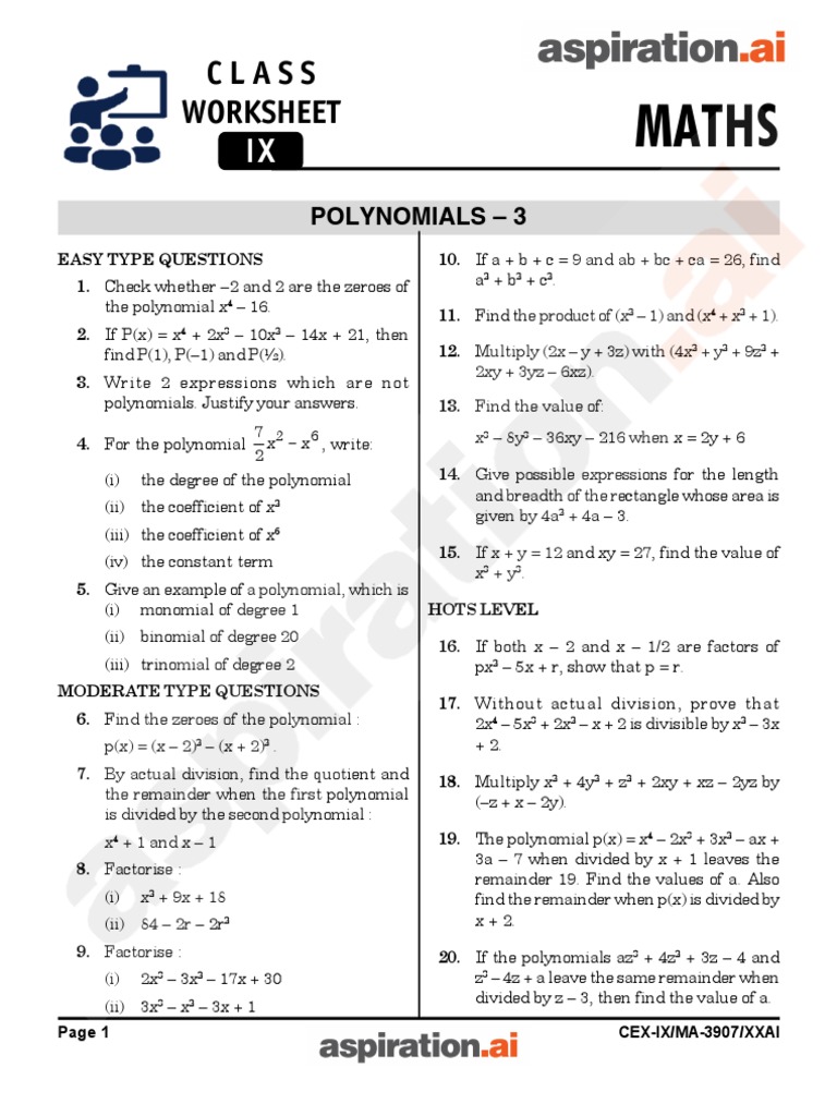 Maths Class Worksheet Pdf Computational Science Mathematical