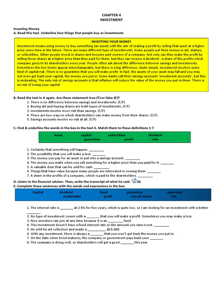 Chapter 4 Investment | PDF | Investing | Diversification (Finance)