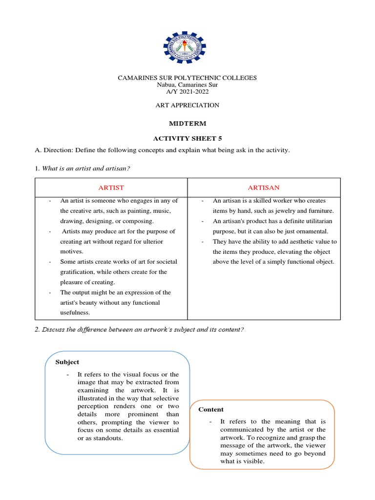 CSPC Art Appreciation Activity 5 6 | PDF