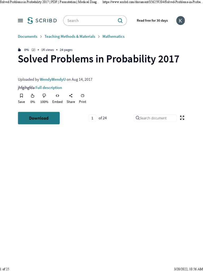 Solved Probability Problems 2017 | PDF | Mathematics | Mathematical ...