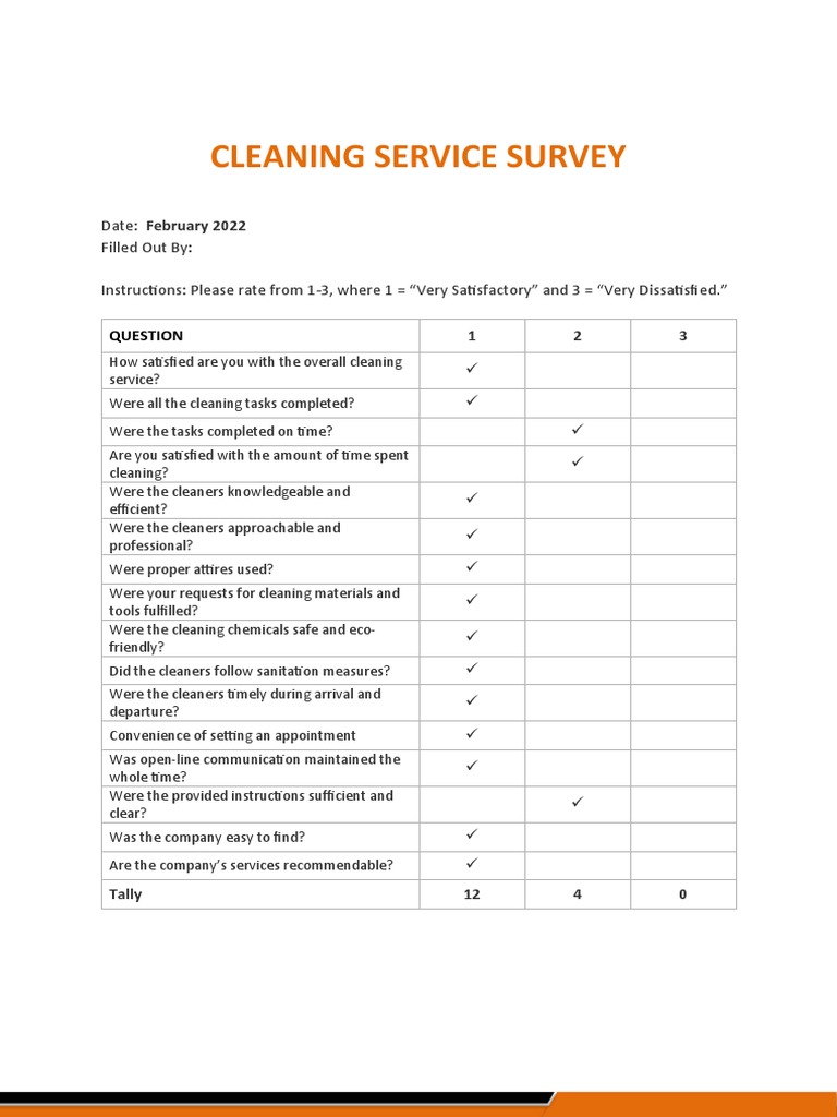 Cleaning Service Survey Template | PDF