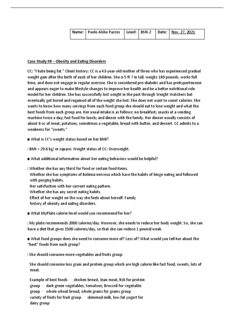Case Study Obesity | Download Free PDF | Obesity | Foods