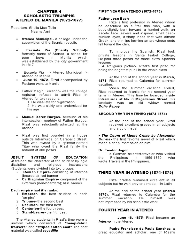 Scholastic Triumphs ATENEO DE MANILA (1872-1877) : Doña Pepay | PDF