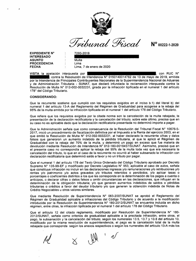 EXPEDIENTE N°: 7293-2019 Interesado Asunto: Multa Procedencia: Lima ...