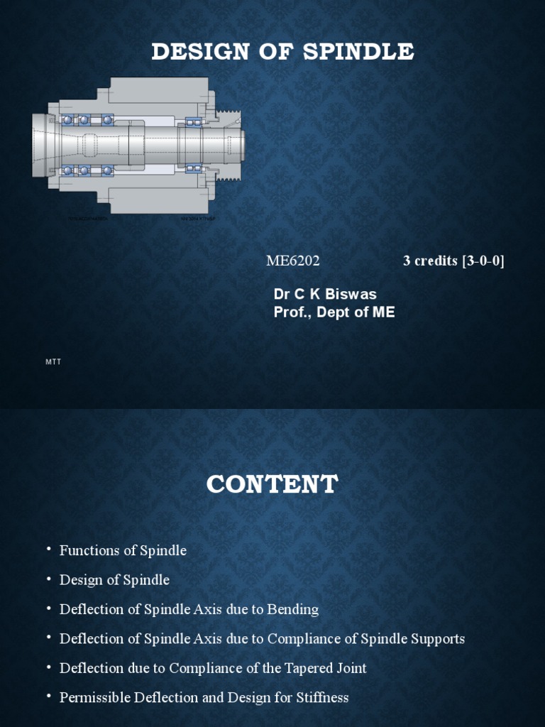 Design of Spindle: 3 Credits (3-0-0) DR C K Biswas Prof., Dept of ME ...