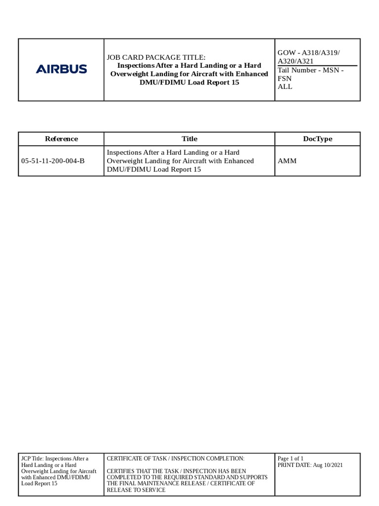 Inspections After A Hard Landing or A Hard Overweight Landing For ...