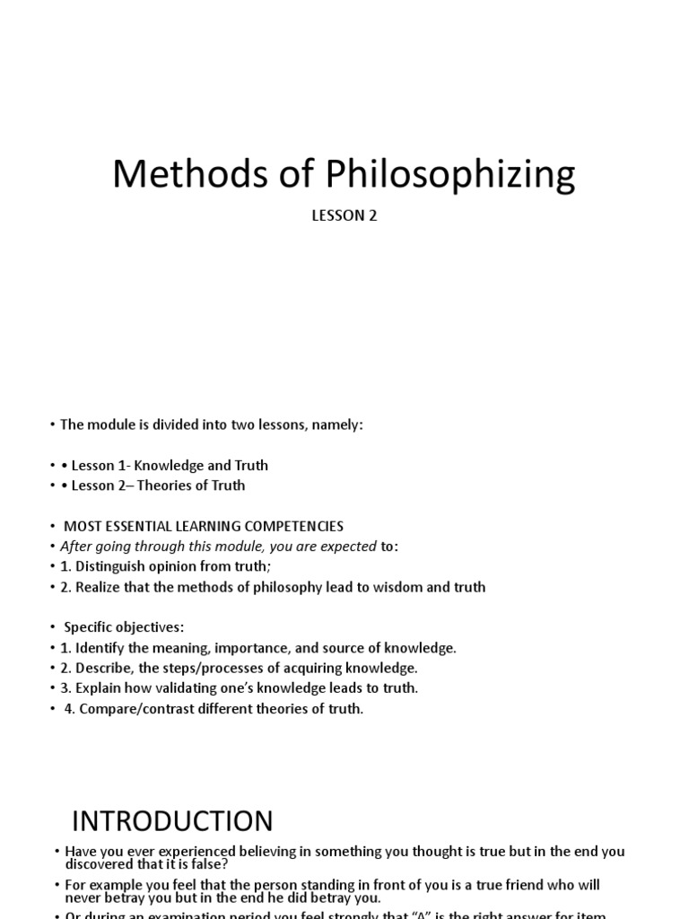 Methods of Philosophizing: Lesson 2 | PDF | Knowledge | Epistemology