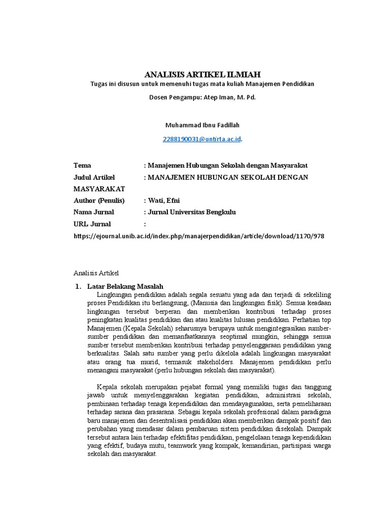 Muhammad Ibnu Fadillah - 2288190031 - Analisis Artikel Ilmiah | PDF