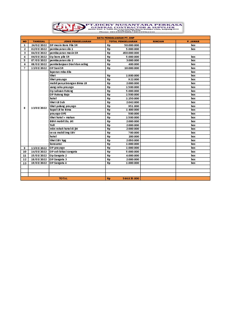 Laporan Pengeluaran Project Sani SR | PDF