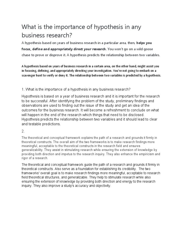 What Is The Importance of Hypothesis in Any Business Research | PDF