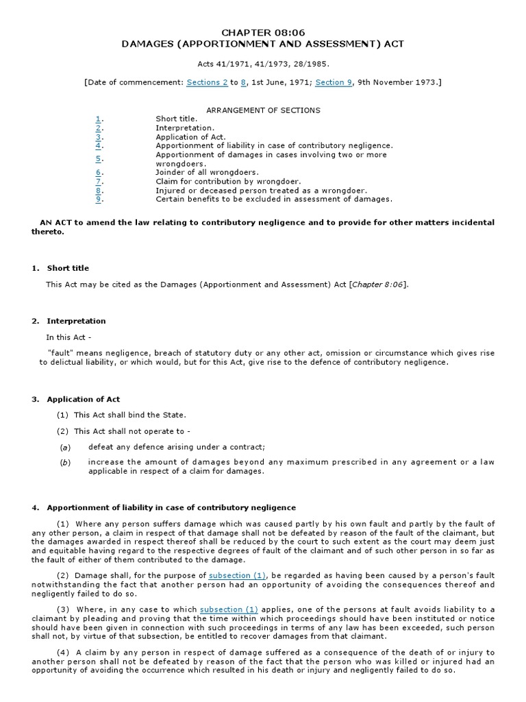 CHAPTER 08:06 Damages (Apportionment and Assessment) Act: Sections 2 8 ...