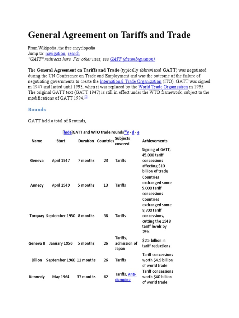 General Agreement On Tariffs and Trade | PDF | General Agreement On ...