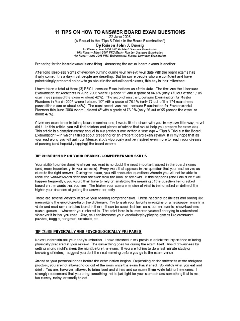 11 Tips On How To Answer Board Exam Questions | PDF