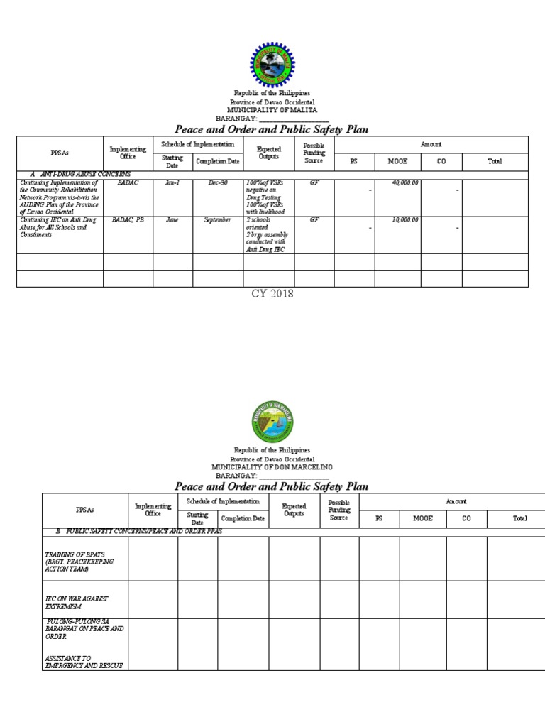 Peace and Order and Public Safety Plan | PDF