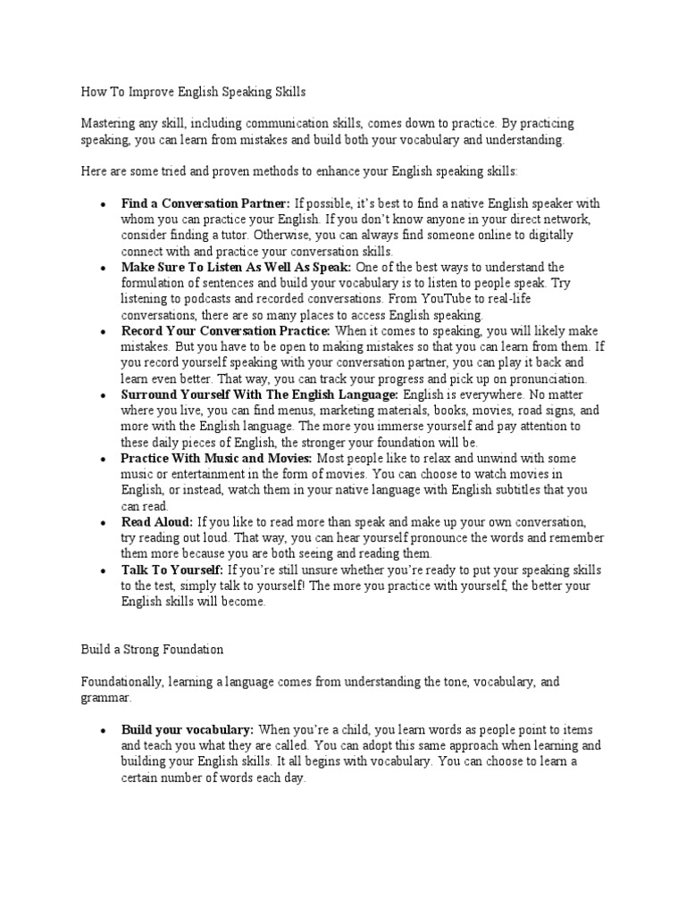 How To Improve English Speaking Skills | PDF | English Language ...