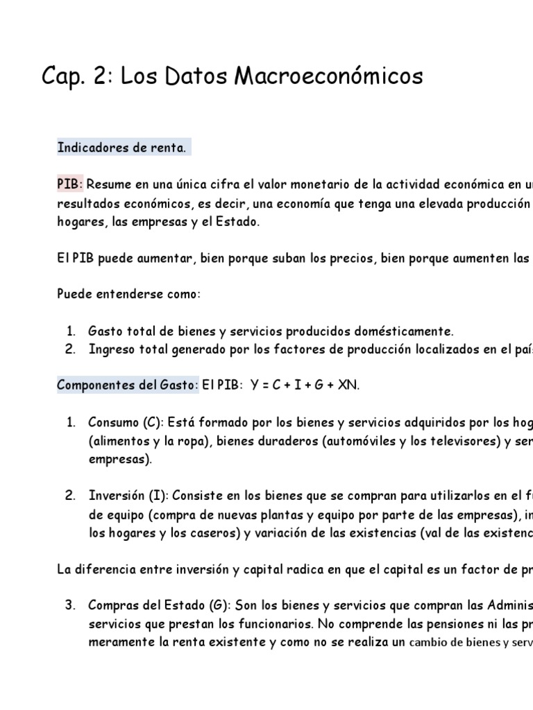 Cap. 2 Los Datos Macroeconómicos | PDF | Producto Interno Bruto ...
