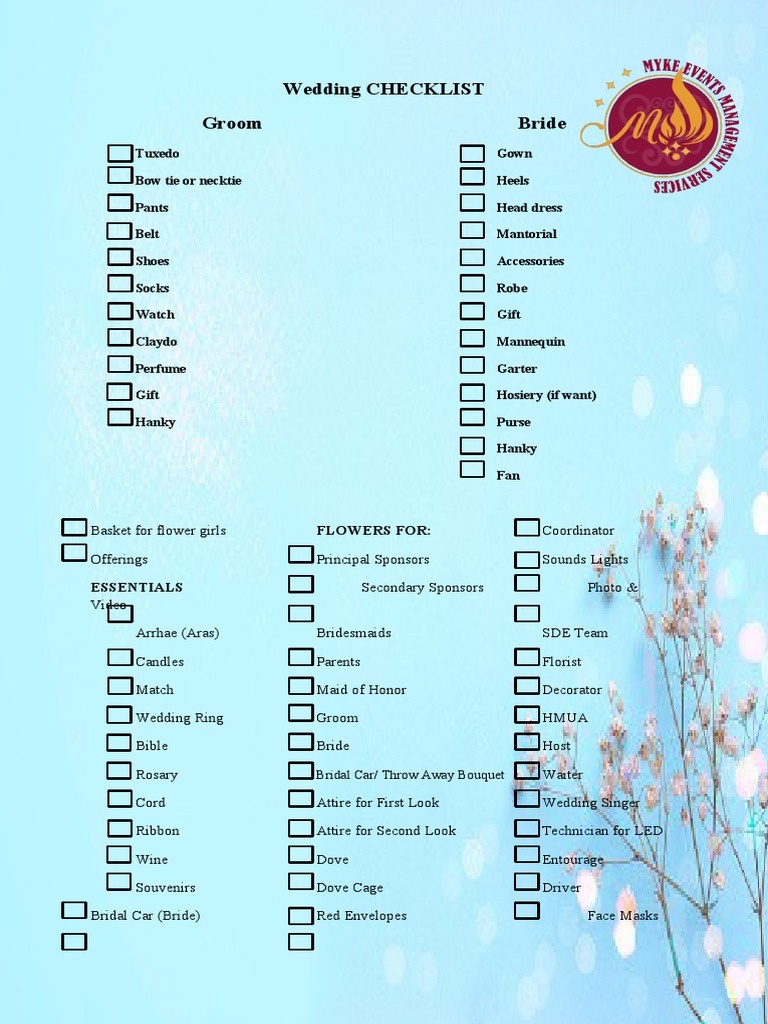Wedding CHECKLIST Groom Bride | PDF