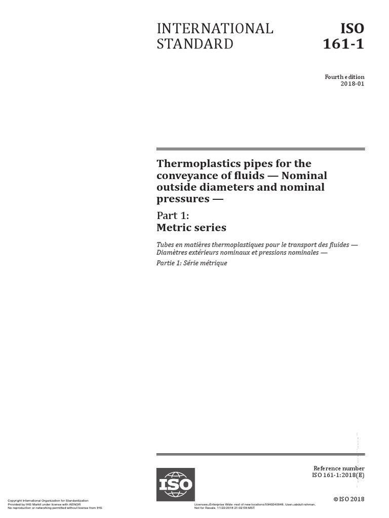 Thermoplastics Pipes - ISO161 | PDF | International Organization For ...