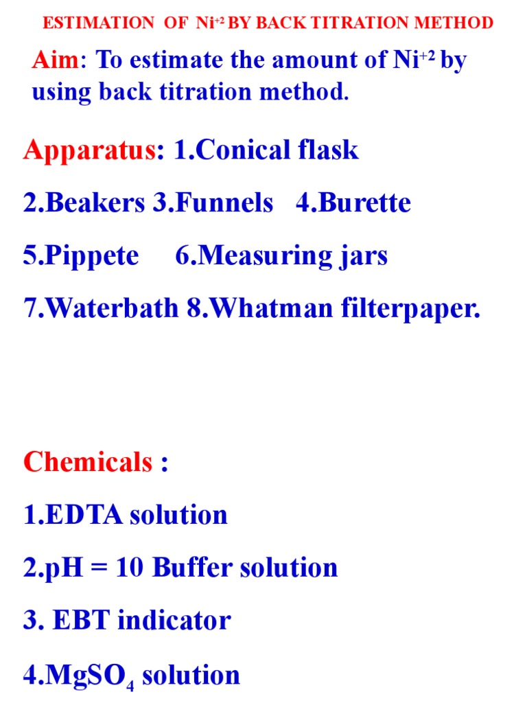 To Estimate The Amount of Ni by Using Back Titration Method | PDF ...