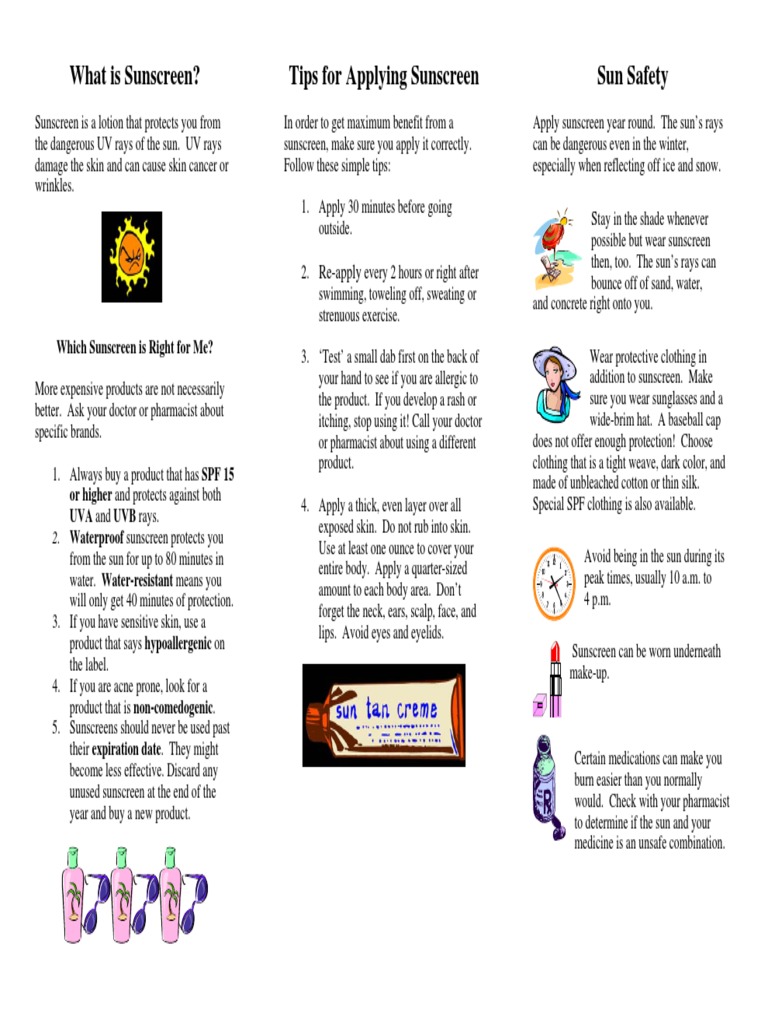 What Is Sunscreen? Tips For Applying Sunscreen Sun Safety | PDF ...