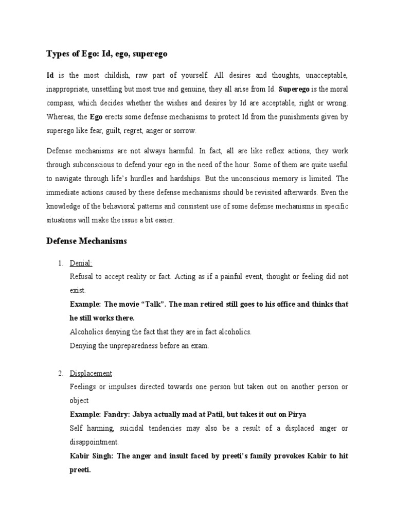 Defense Mechanisms | PDF | Id | Psychology