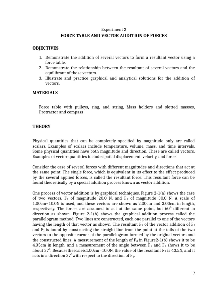 Force Table and Vector Addition of Forces Objectives | PDF | Euclidean ...