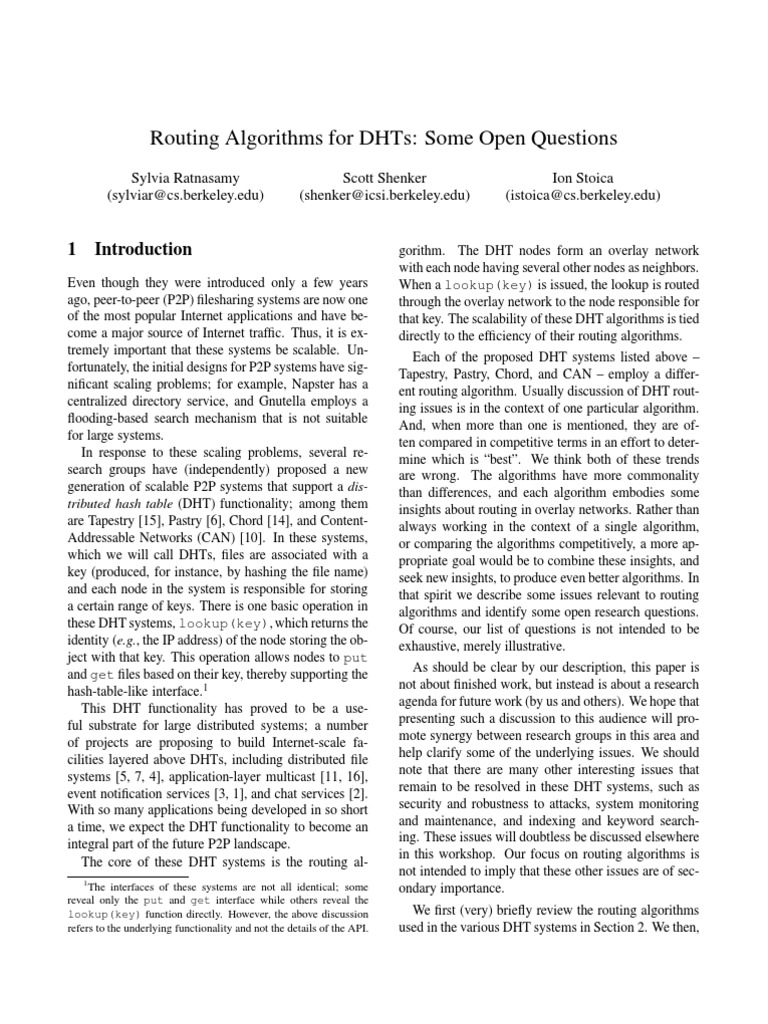 Routing Algorithms For DHTS: Some Open Questions | PDF | Routing | Network Architecture