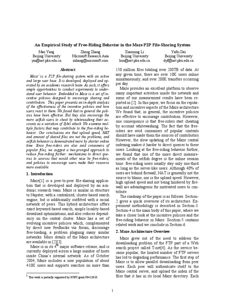 An Empirical Study of Free-Riding Behavior in The Maze P2P File-Sharing ...