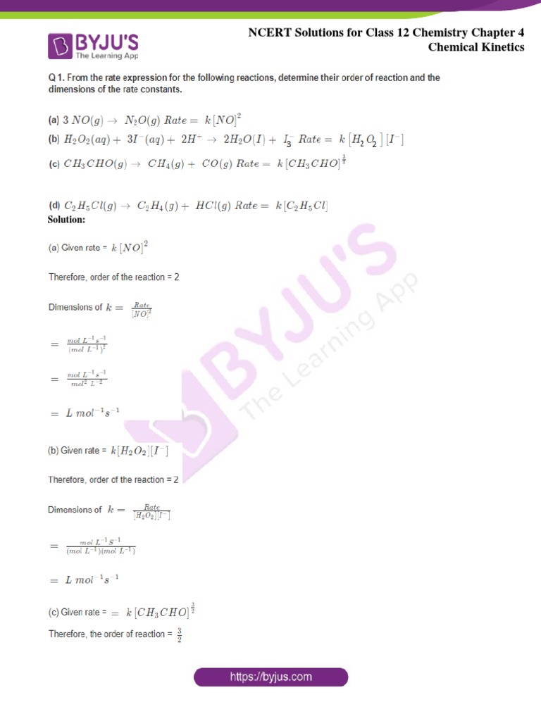 NCERT Solutions For Class 12 Chemistry Chapter 4 Chemical Kinetics ...