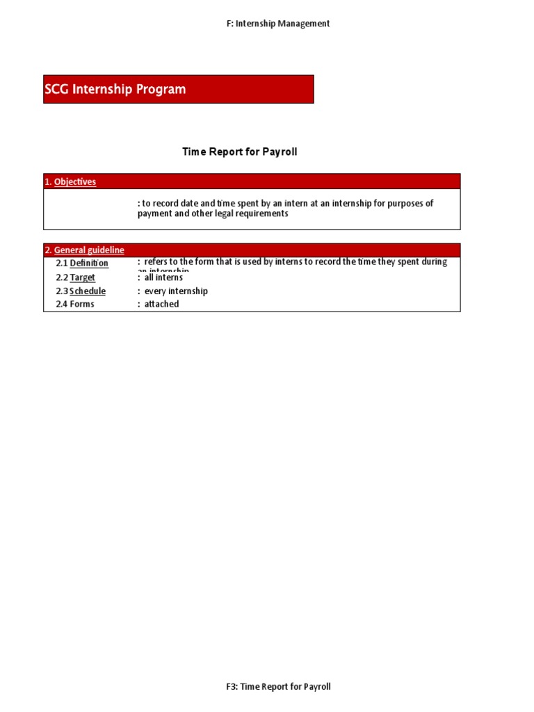SCG Internship Program: Time Report For Payroll | PDF