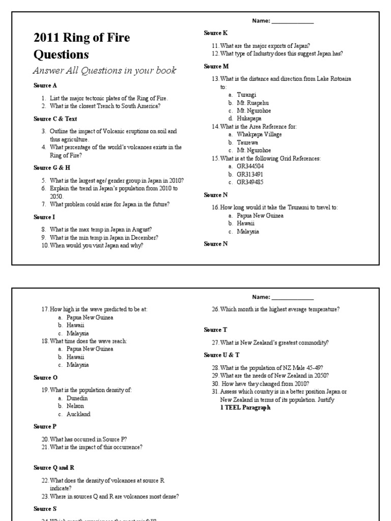 2011 - Ring of Fire Questions and Answers | PDF | Volcano | Earth Sciences