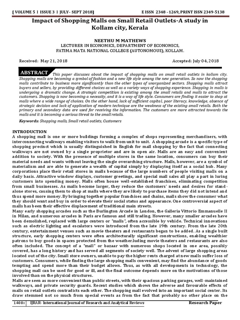 Impact of Shopping Malls On Small Retail Outlets | PDF | Retail ...