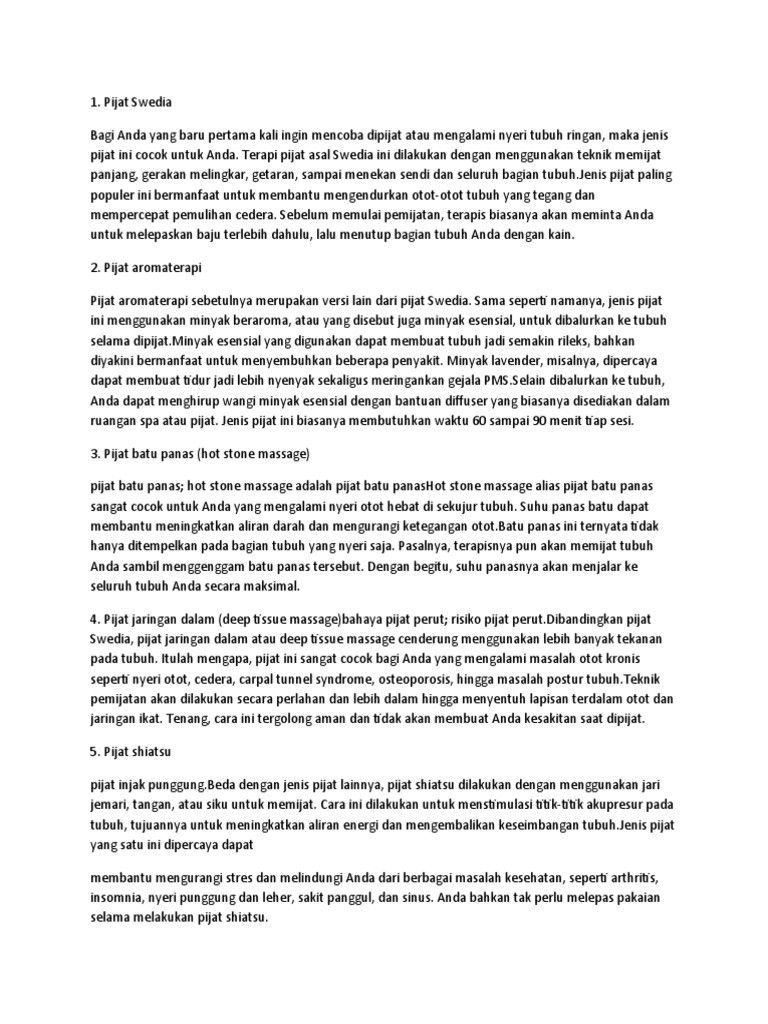 Jenis-Jenis Pijat untuk Kesehatan Optimal | PDF