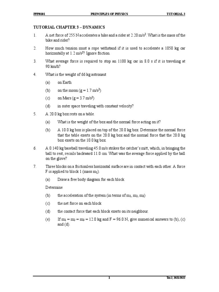 PPP0101 Principles of Physics Tutorial 3 | PDF | Force | Friction