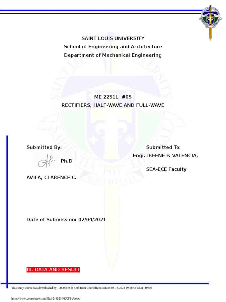 Expt 5 | PDF | Rectifier | Direct Current