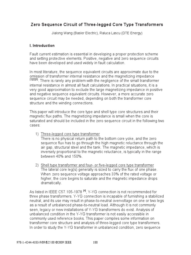 Zero Sequence Circuit of Three-Legged Core Type Transformers | PDF ...