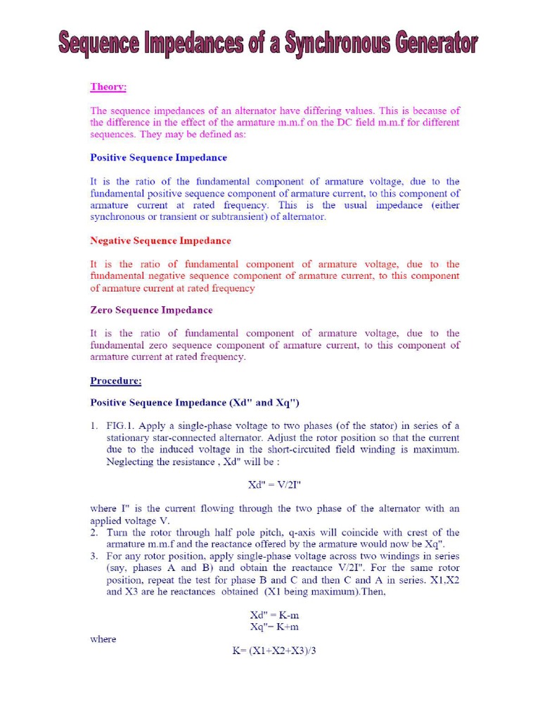 Sequence Impedances of Synchronous Generator | PDF