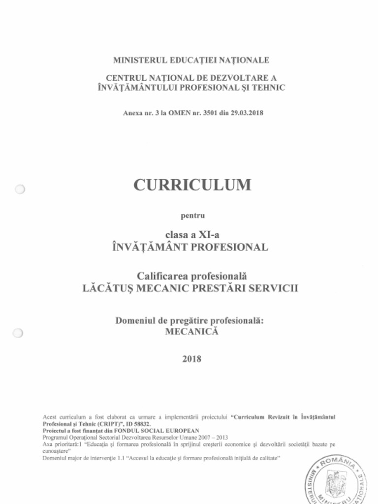 CRR - Inv Prof - XI - Lacatus Mecanic Prestari Servicii | PDF