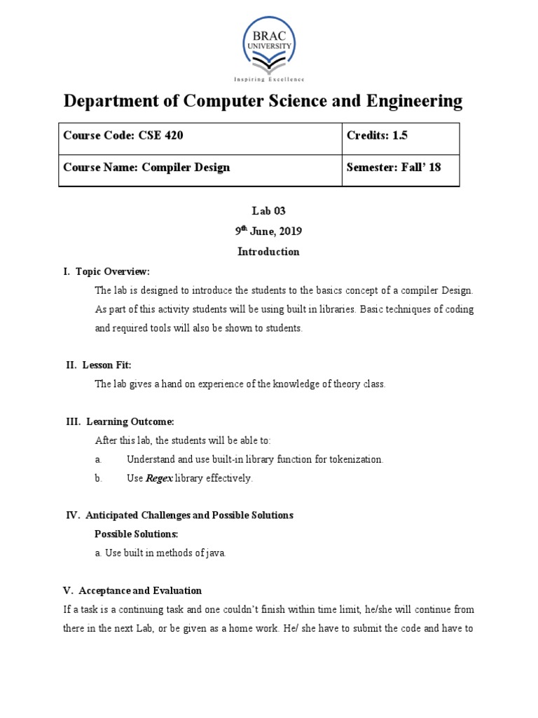 CSE 420 Lab 3 Activity Sheet | PDF | Regular Expression | Software ...