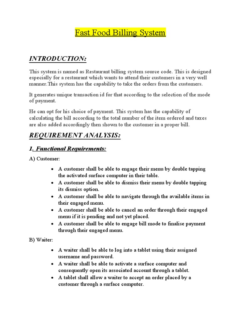 Fast Food Billing System | PDF | Menu | Waiting Staff