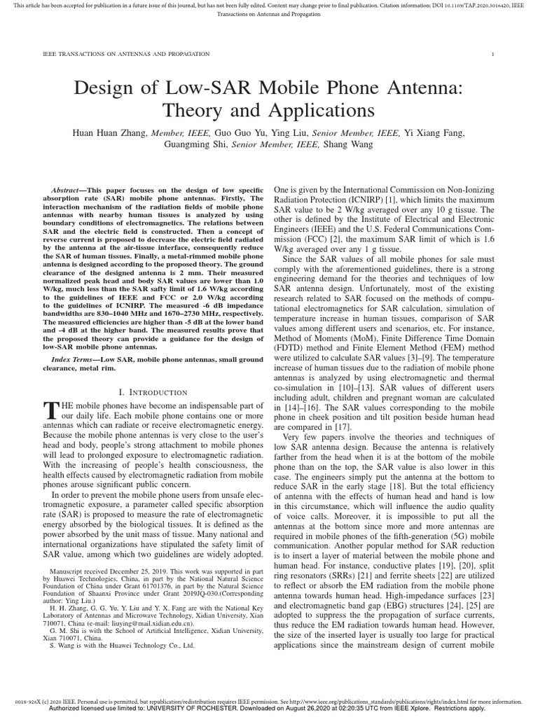 Design of Low-SAR Mobile Phone Antenna: Theory and Applications | PDF ...
