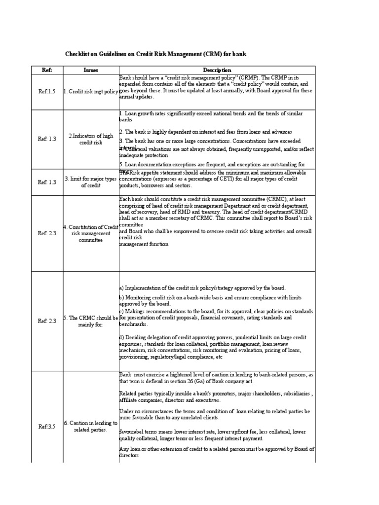 Guidelines on Credit Risk Management | PDF | Credit | Finance & Money ...