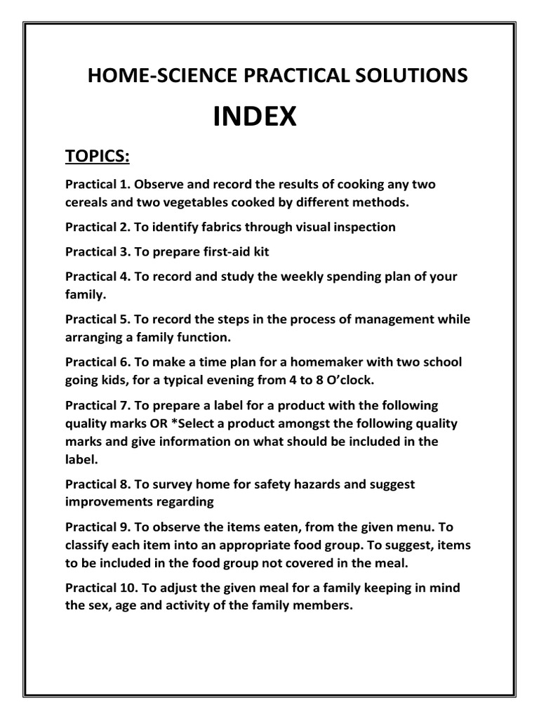 Index: Home-Science Practical Solutions | PDF