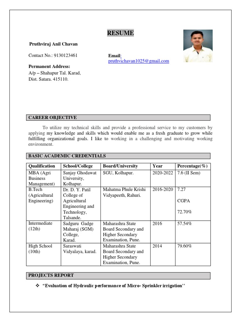 Resume: Pruthviraj Anil Chavan Email Permanent Address | PDF