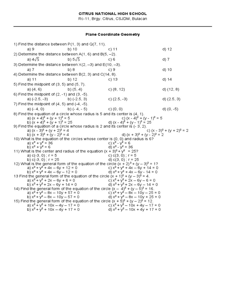 Plane Coordinate Geometry | PDF | Circle | Mathematics