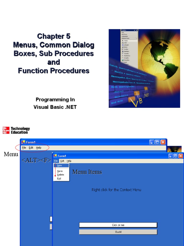 Menus, Common Dialog Boxes, Sub Procedures and Function Procedures | PDF | Menu (Computing ...