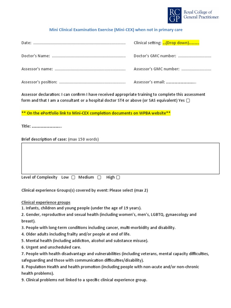 Mini CEX Form 220220 | PDF