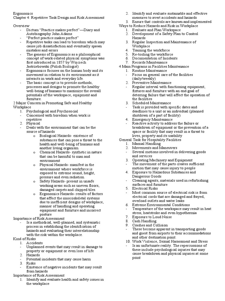 Ergonomics risk assessment and hazard control | PDF | Human Factors And ...